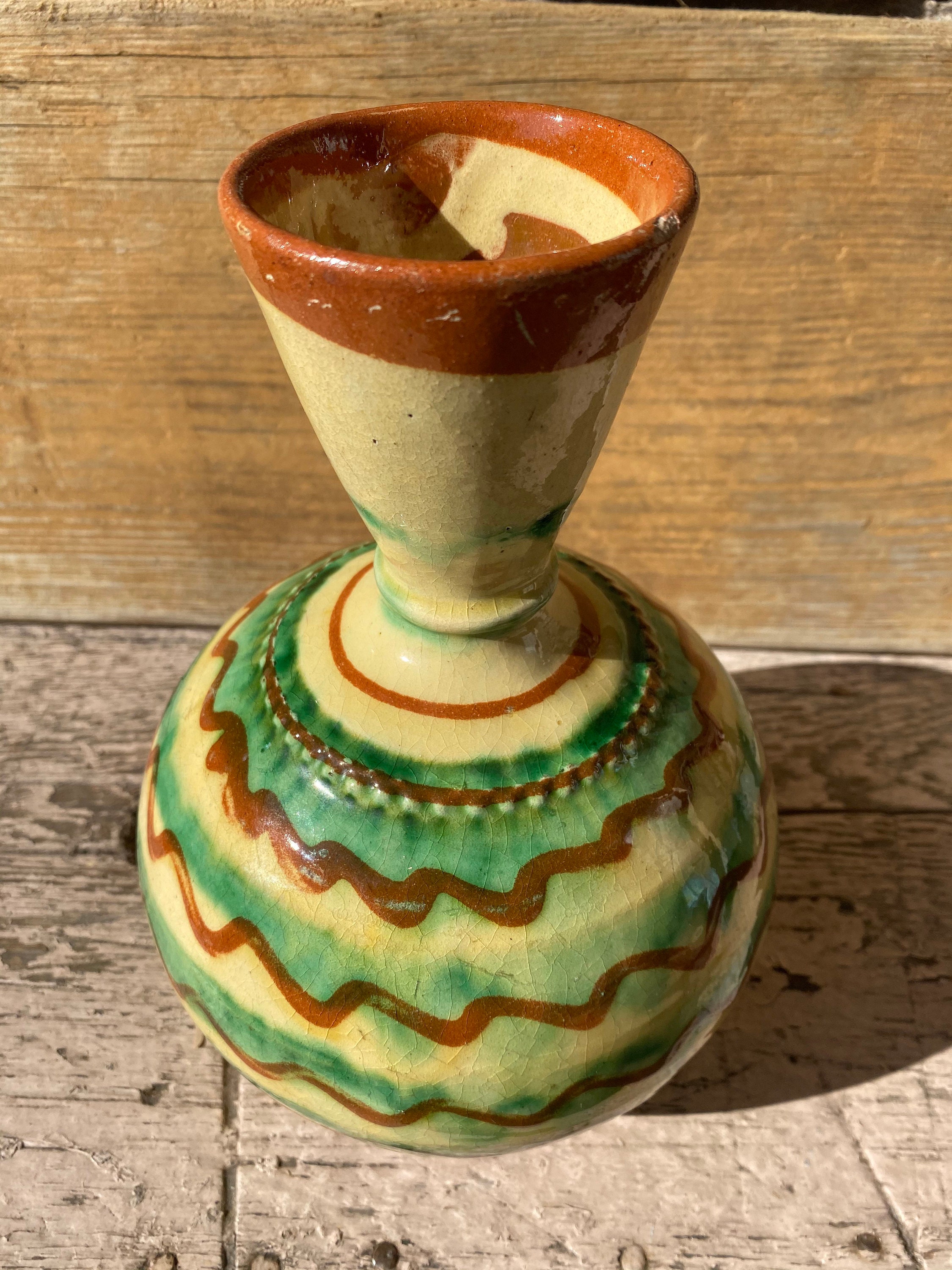 Hand Decorated Mexican Water Jug With Yellow Green and Brown | Etsy