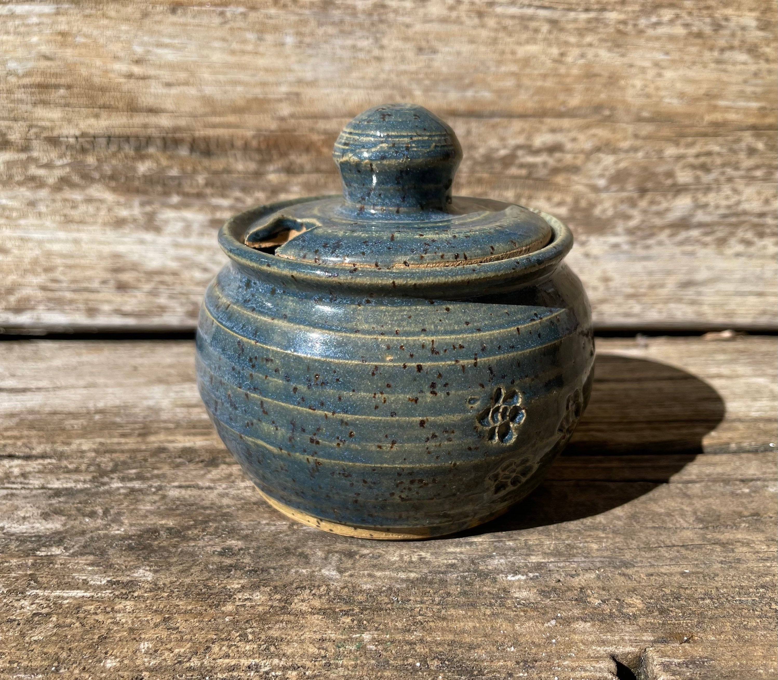 Blue Studio Pottery Honey Pot With Bees Signed Lee Anne - Etsy