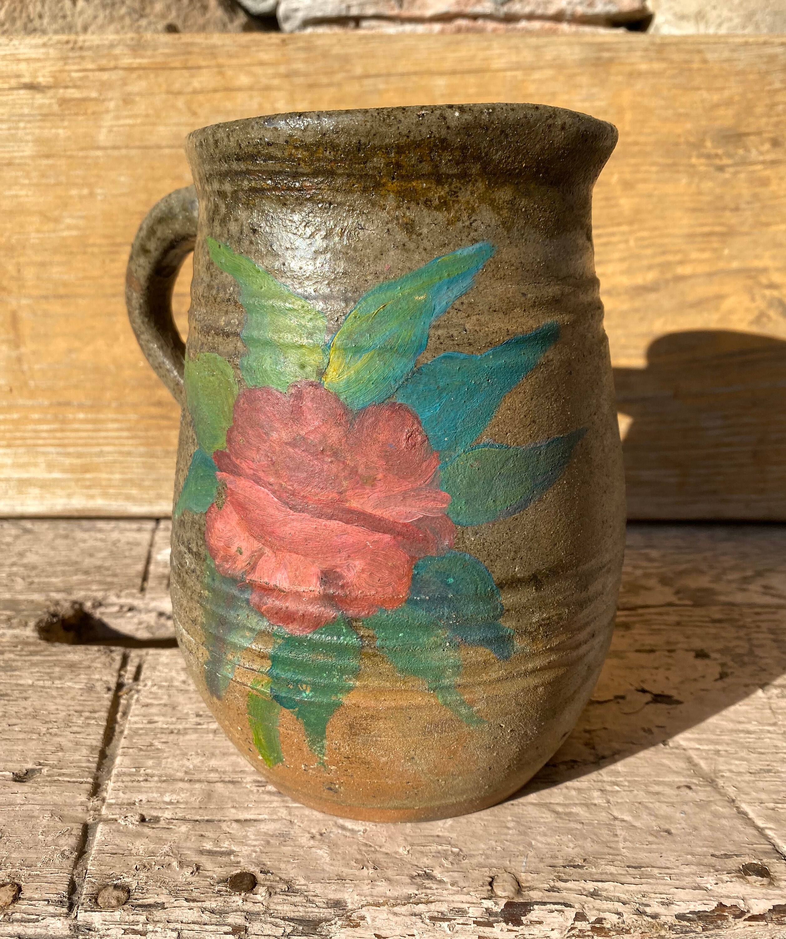 7 Primitive Colorful Pitcher With Folk Art Painting of - Etsy