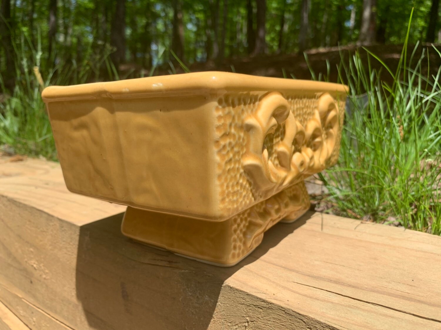 Beige Tan Earth Tone Cornflower Yellow Footed Pedestal Dimpled - Etsy
