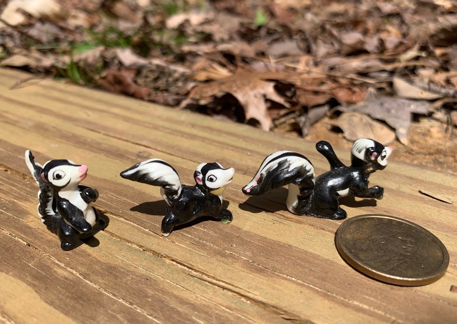 Three Miniature Skunk Porcelain Figurines Fairy House - Etsy