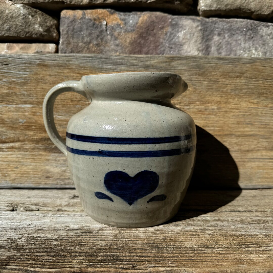 Early Jerry Brown Alabama Pottery Pitcher With Cobalt Heart and Bands ...