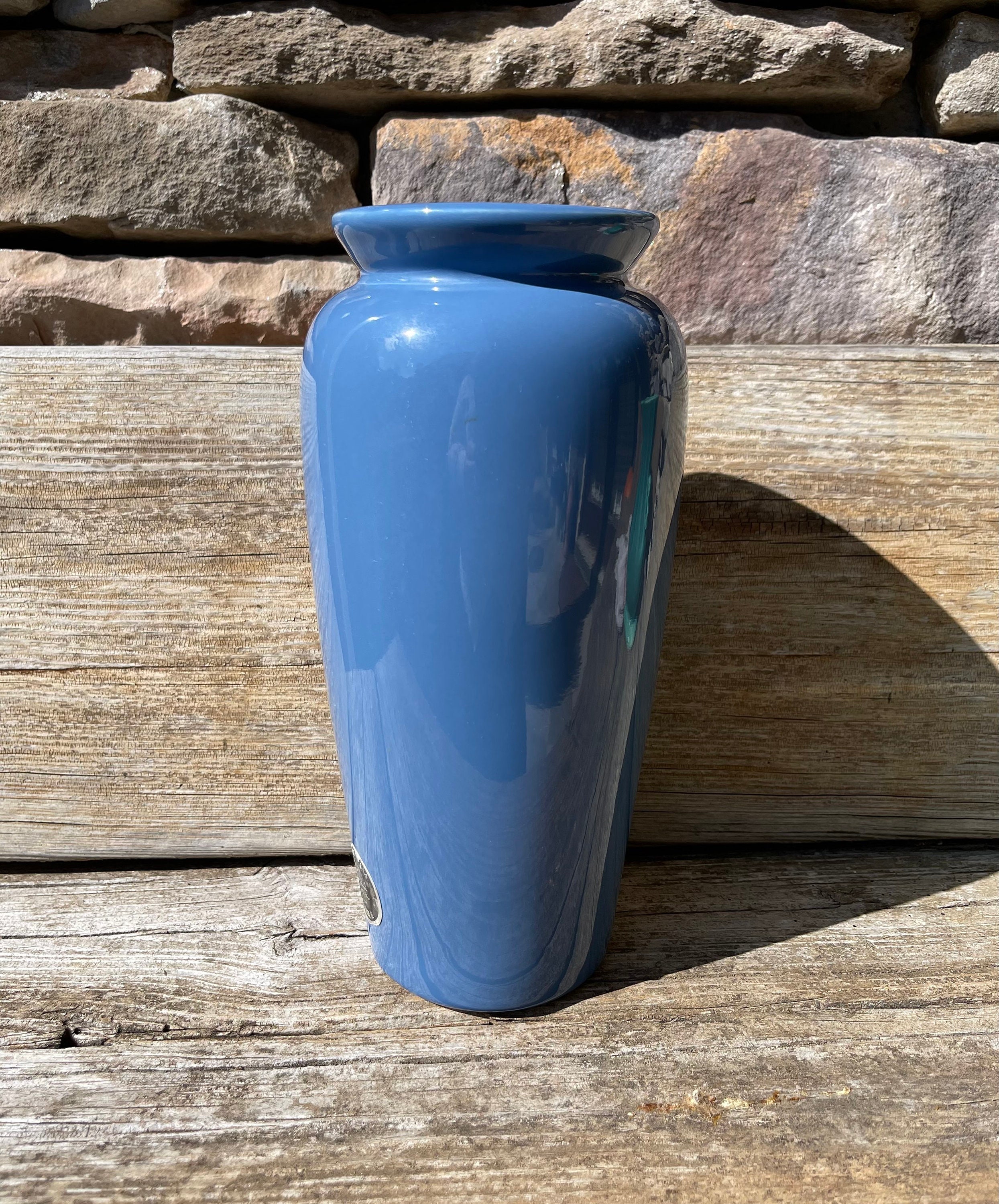 Harris Potteries Tall Blue Floral Vase With Original Sticker - Etsy