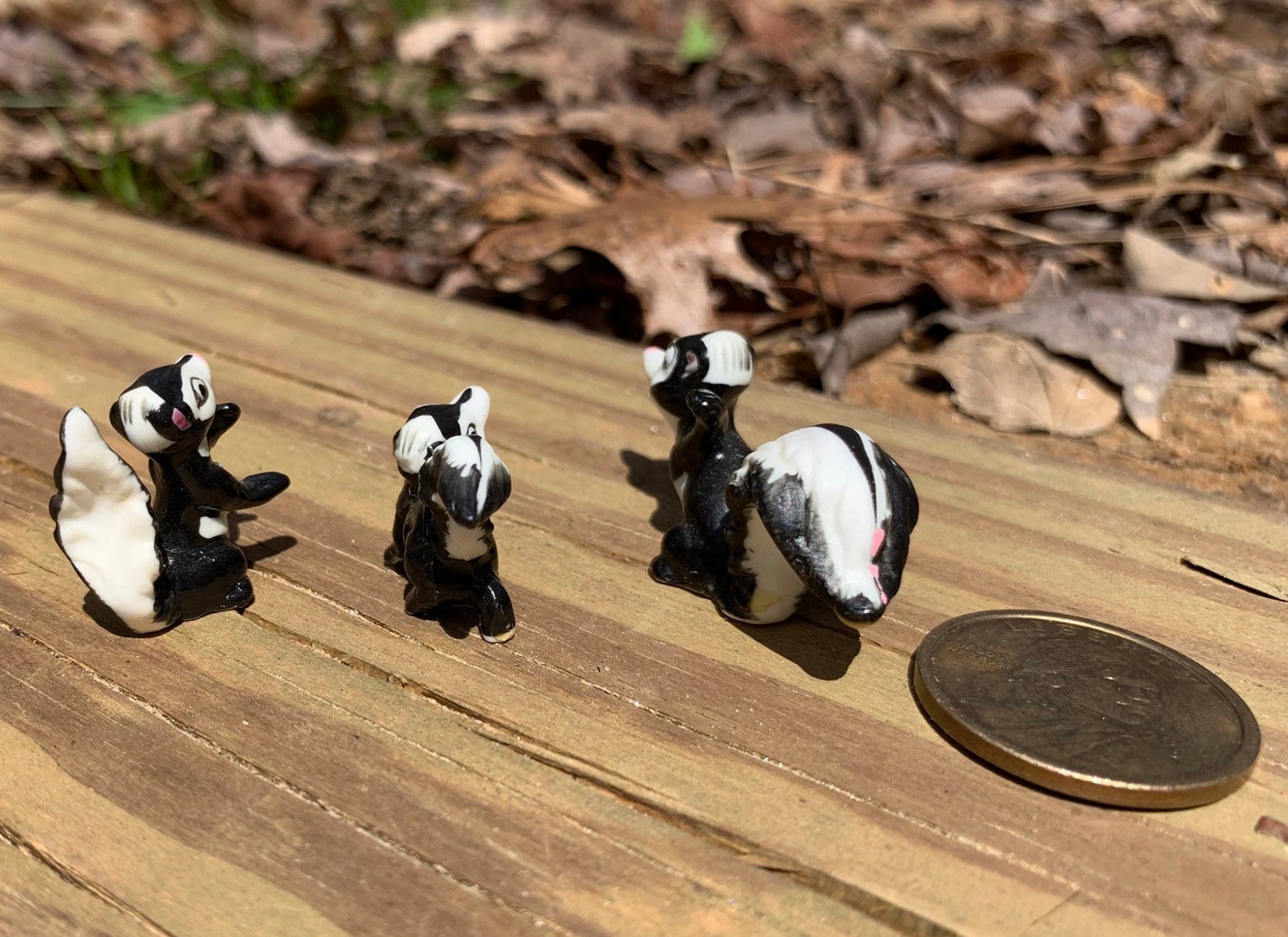 Three Miniature Skunk Porcelain Figurines Fairy House - Etsy