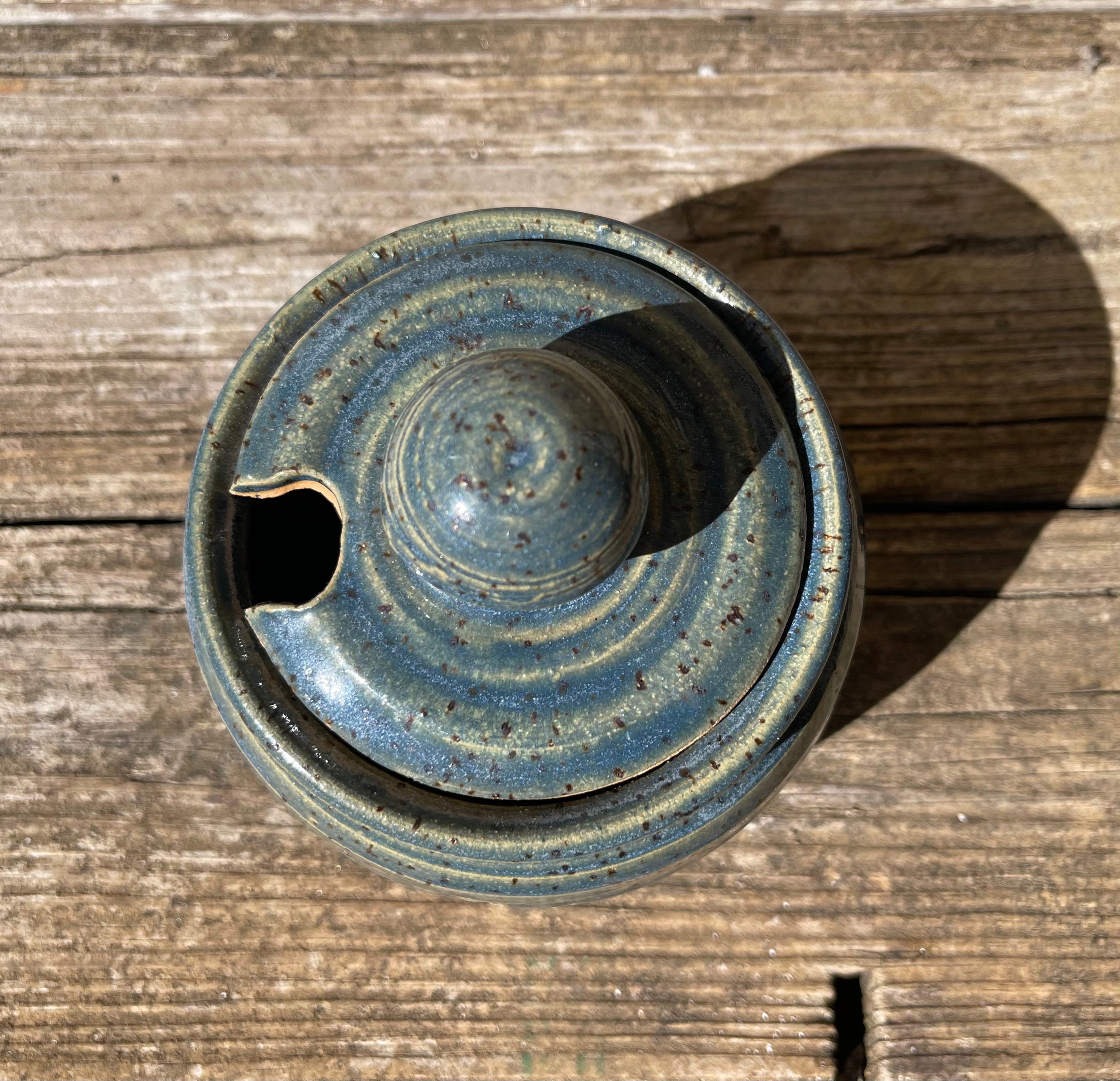 Blue Studio Pottery Honey Pot With Bees Signed Lee Anne | Etsy