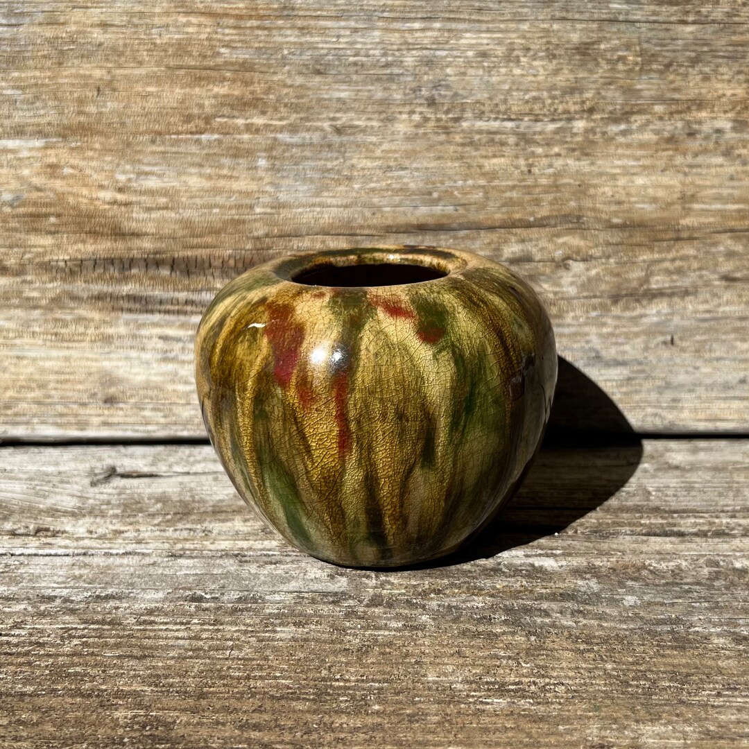 Green Red Drip Glaze Pottery Vase - Etsy