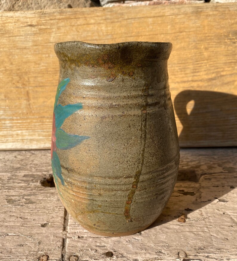 7 Primitive Colorful Pitcher With Folk Art Painting of - Etsy