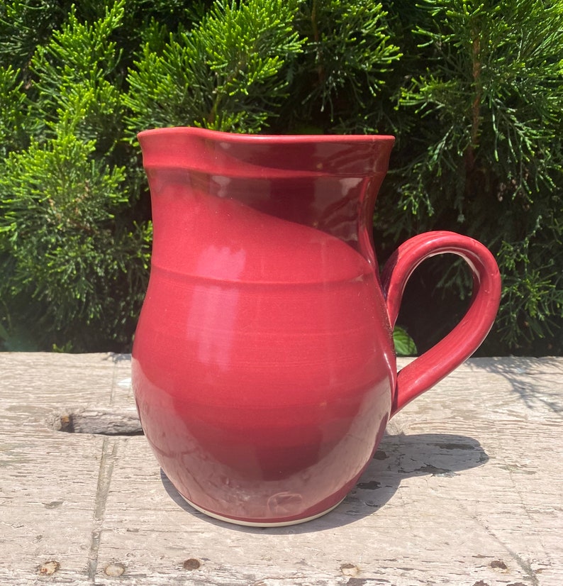 Red Hand Thrown Pottery Pitcher With Applied Grapes and | Etsy