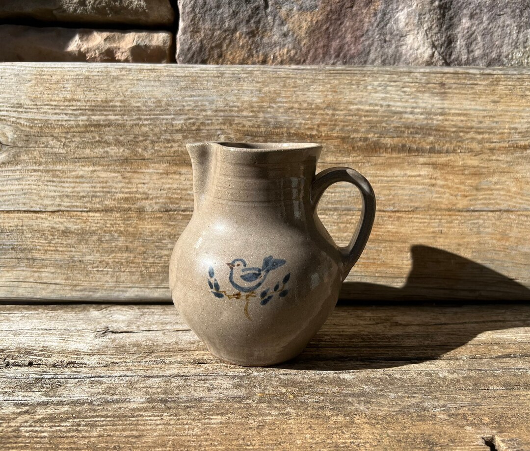 Jugtown Ware Pitcher Beige W Blue Bird on a Branch Stamped 1980 - Etsy