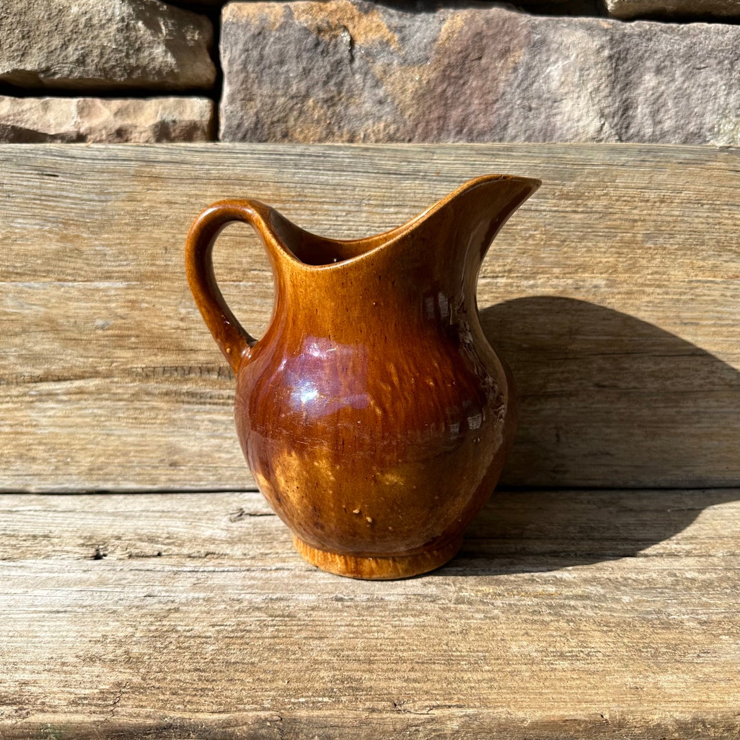 Vintage Brown Drip Stoneware Pitcher Unmarked - Etsy