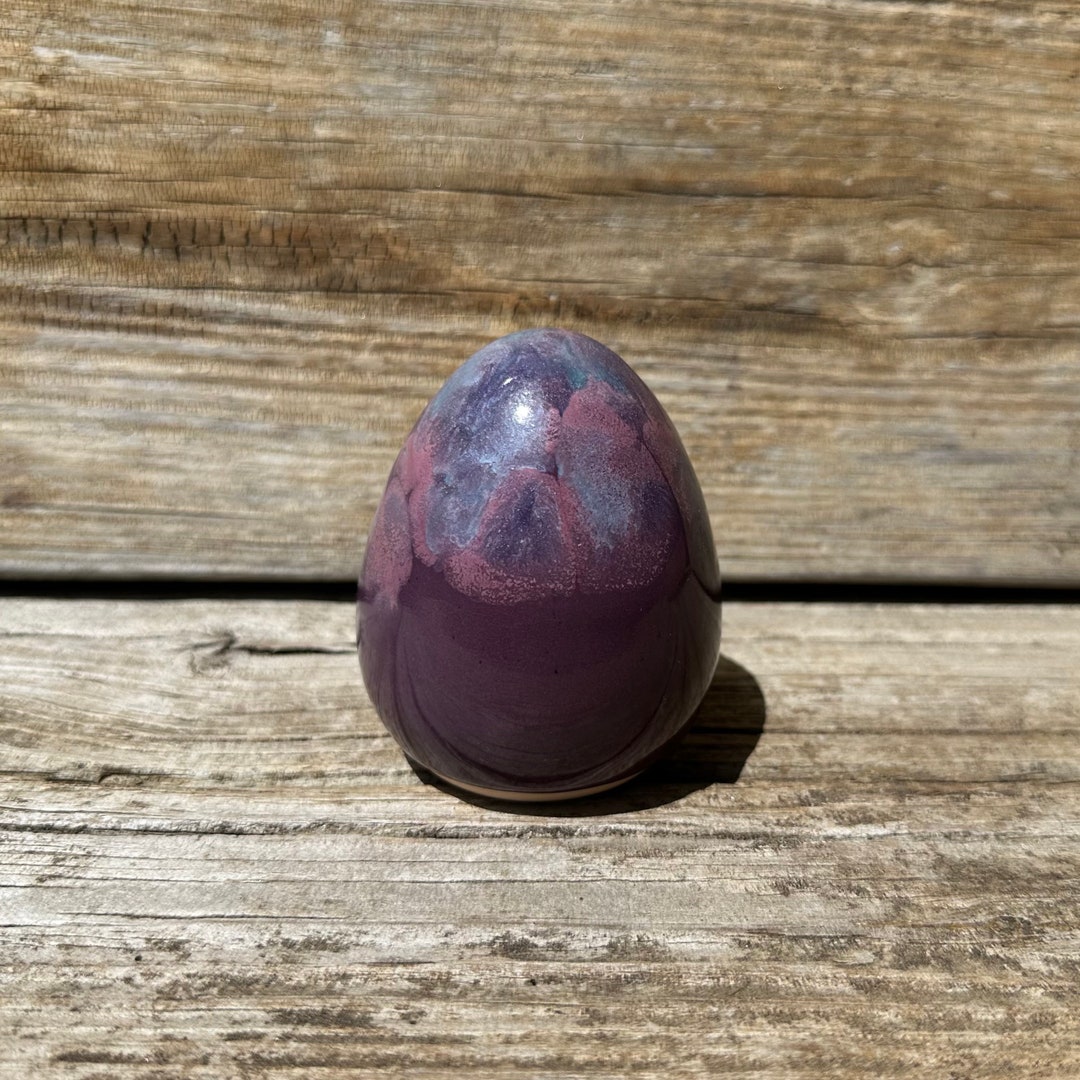 Frog Pond Pottery Purple Mottled Egg Signed - Etsy