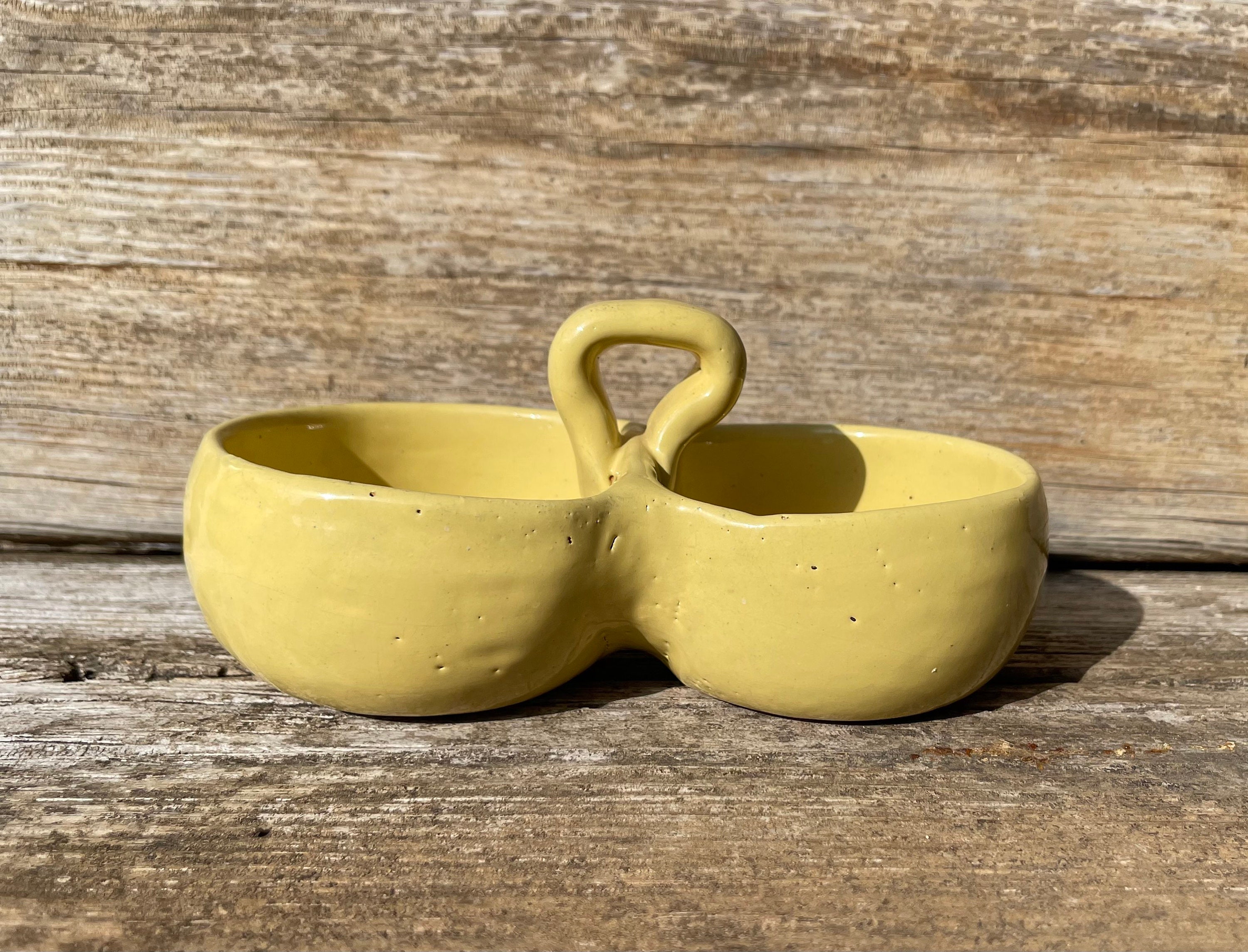 Bybee Pottery Thick Yellow Glazed Two Bowl Serving Dish With - Etsy