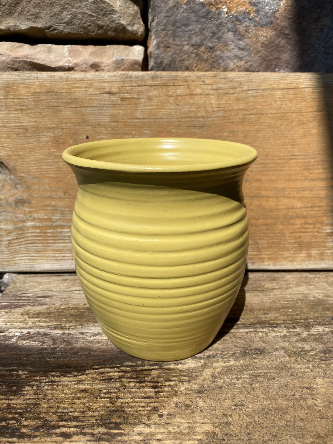 Yellow Hand Thrown Flower Pot Signed - Etsy