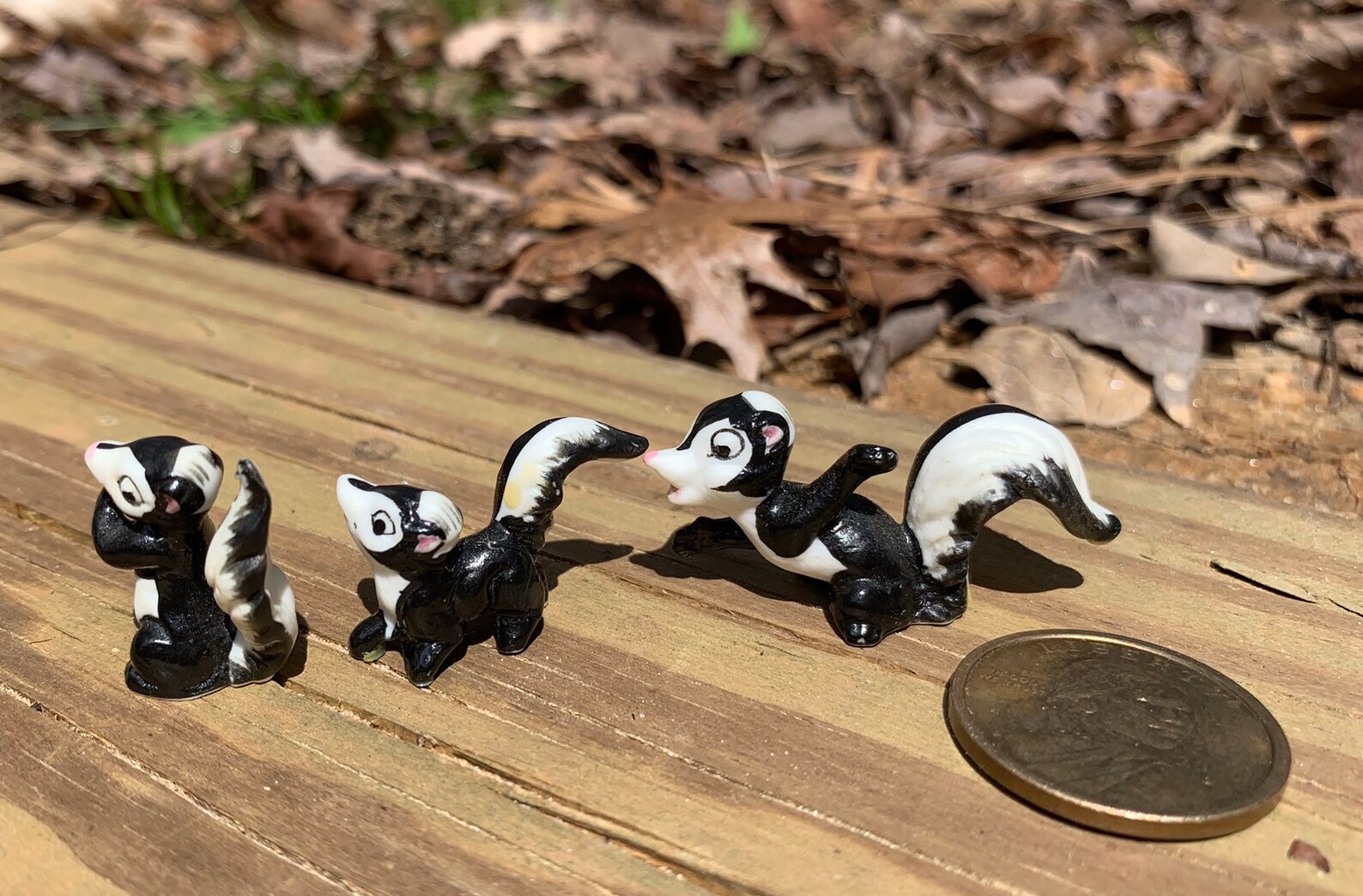 Three Miniature Skunk Porcelain Figurines Fairy House - Etsy