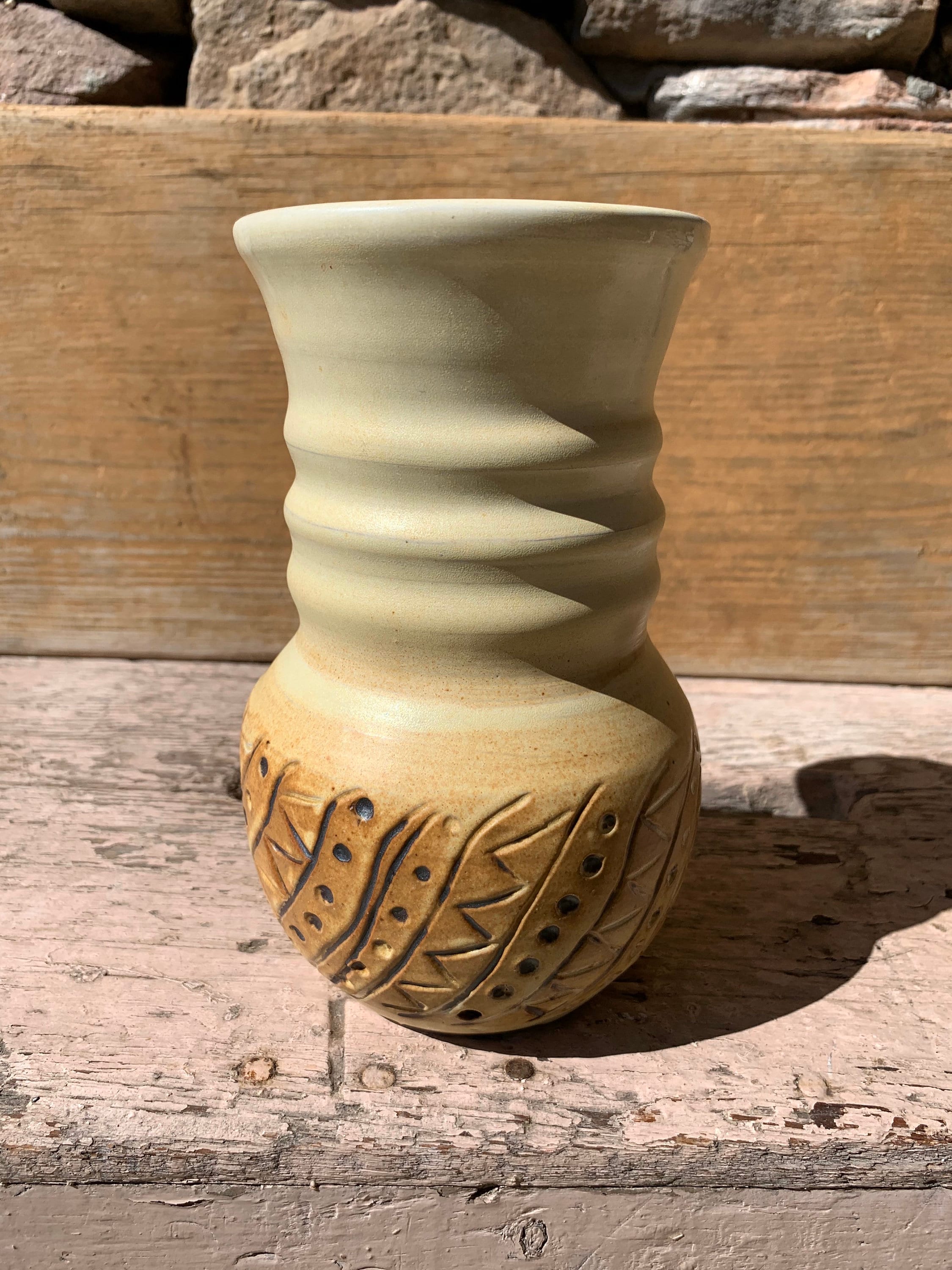 Signed 7 Tall Pottery Vase With Incised Lines and Dots | Etsy
