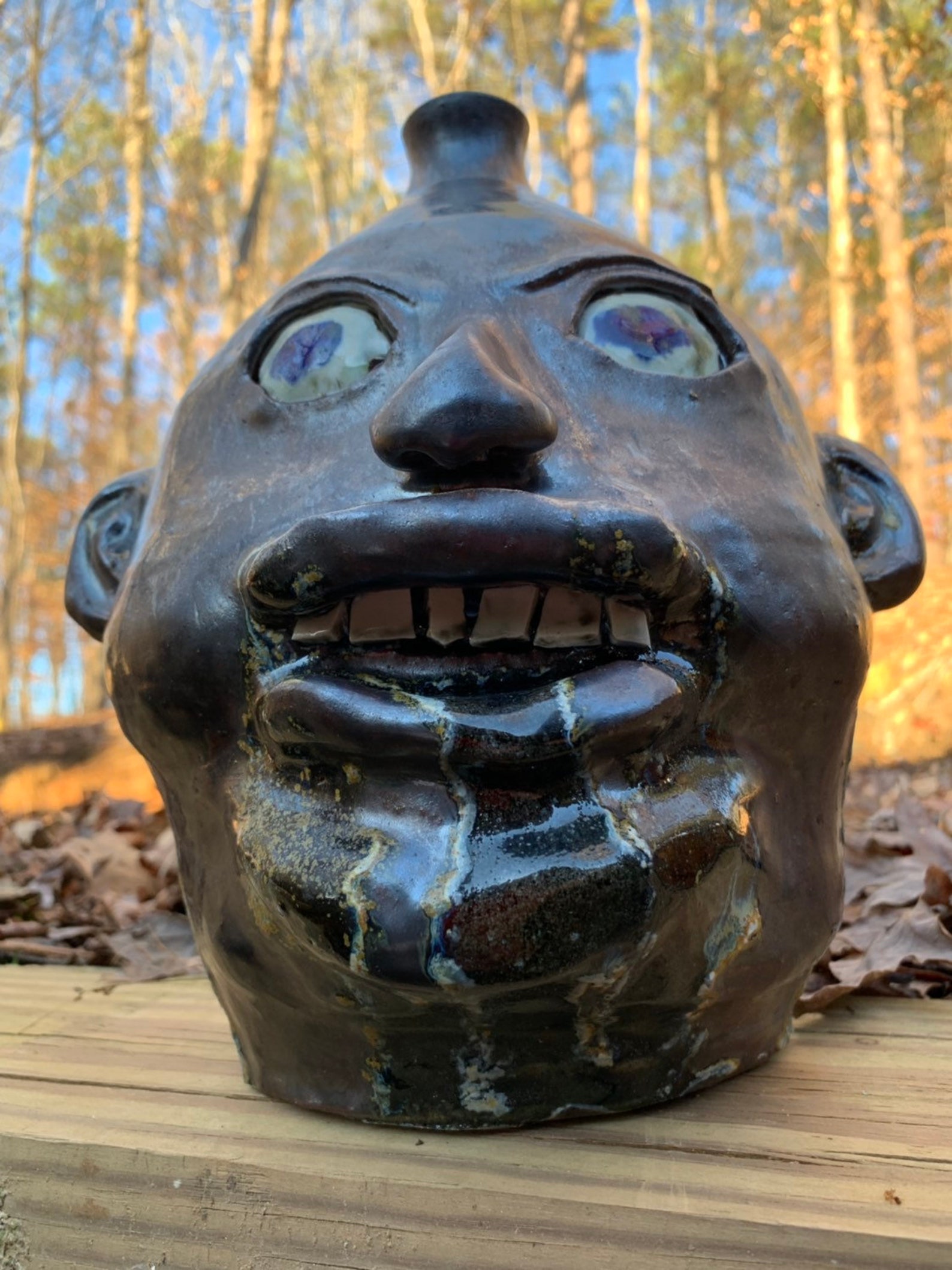 Nathaniel Hewell Devil Face Jug: Salt Glaze Southern Folk Art Pottery ...