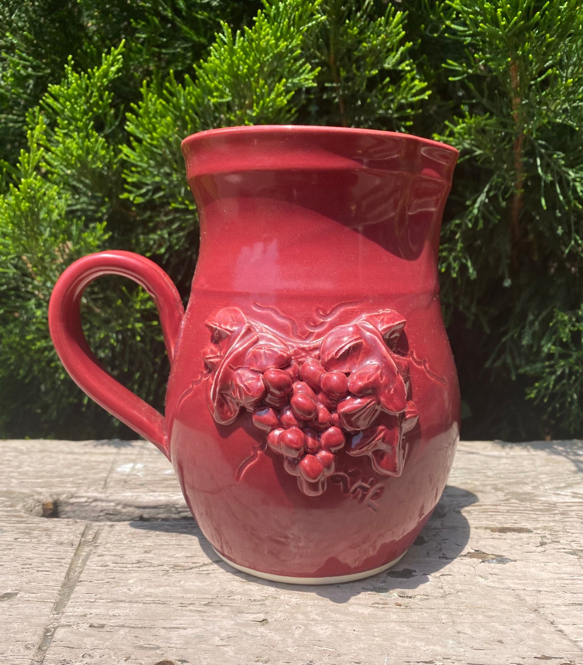 Red Hand Thrown Pottery Pitcher With Applied Grapes and | Etsy