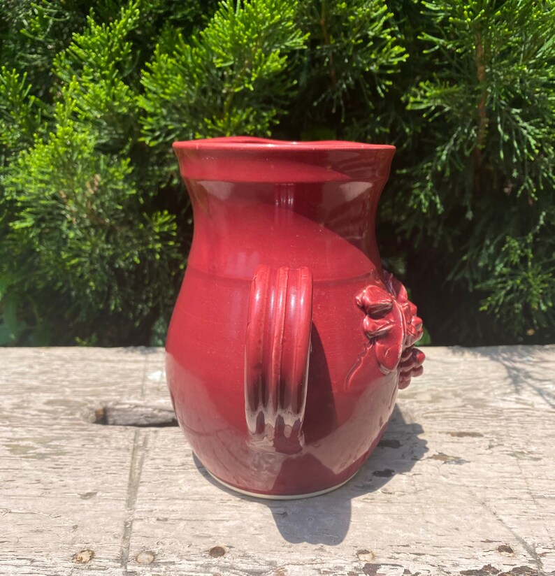 Red Hand Thrown Pottery Pitcher With Applied Grapes and | Etsy
