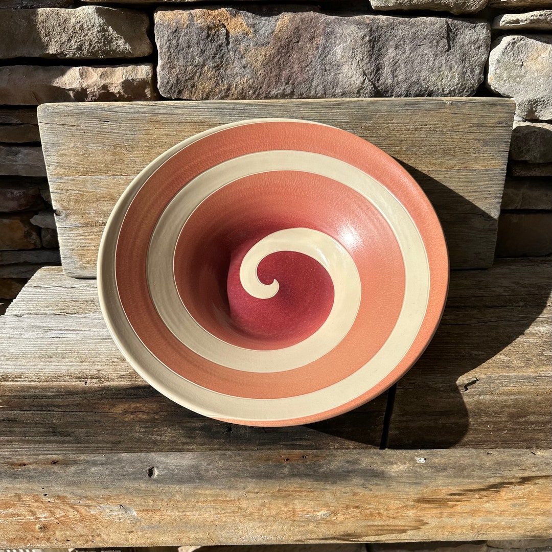 Huge Pottery Spiral Rose Pink Glazed Bowl by American Ceramic Artist ...