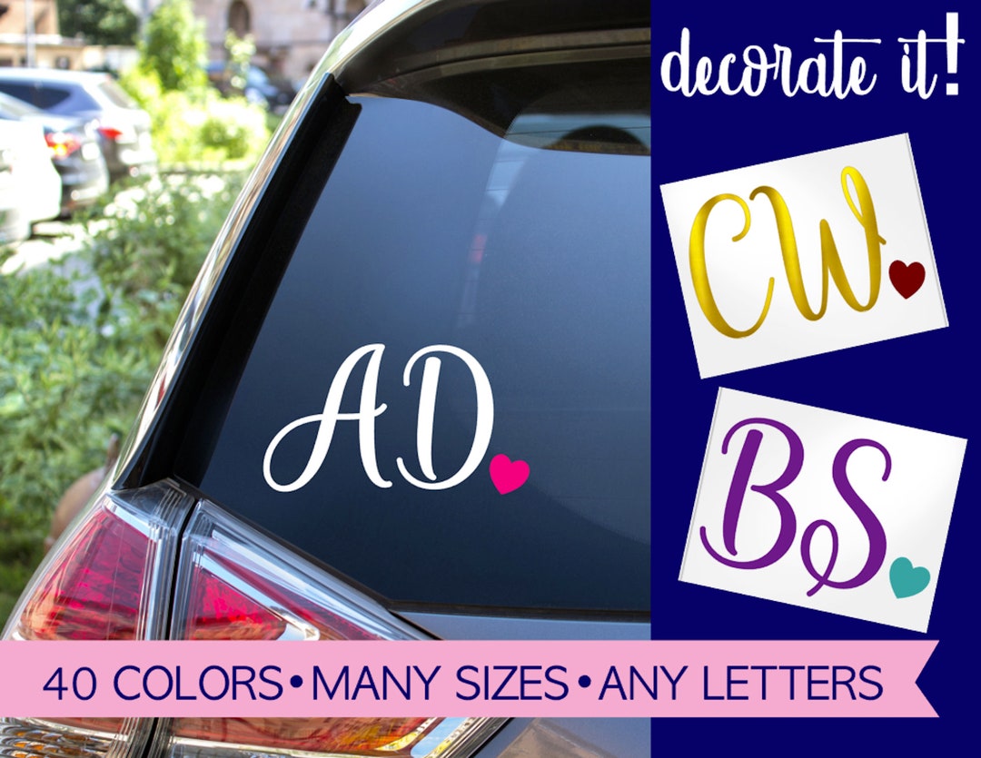 Monogram Car Decal, Two Letter Monogram, Two Initial Decal, Laptop ...