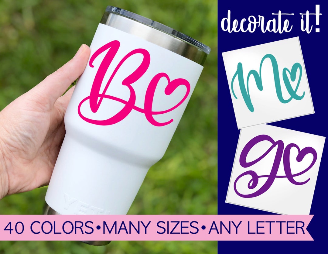Love Monogram Letter Stickers for Cup. Single Letter Decal With Heart ...