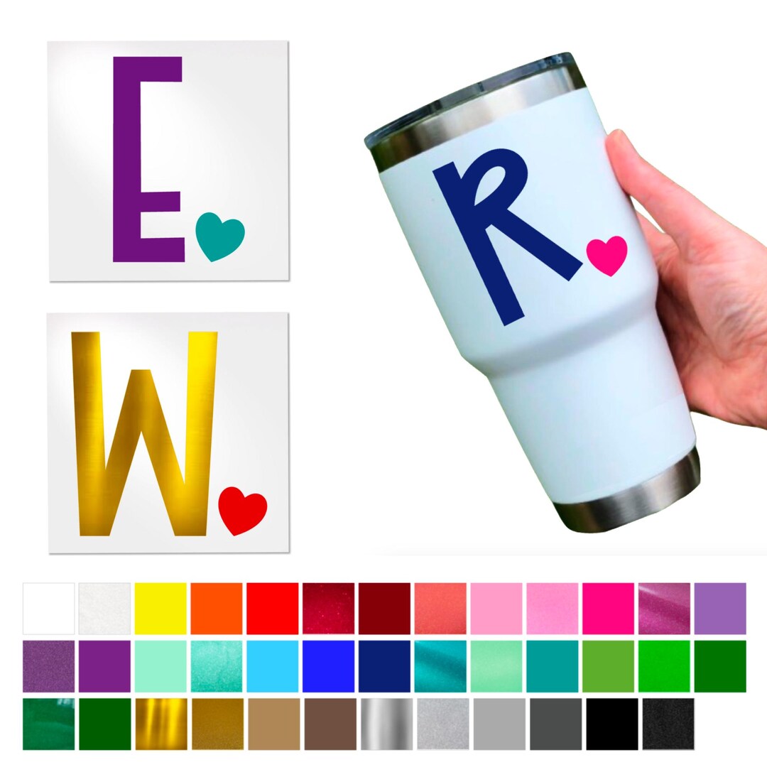 Personalized Letter With Heart Decal - Cute Initial Vinyl Sticker for ...
