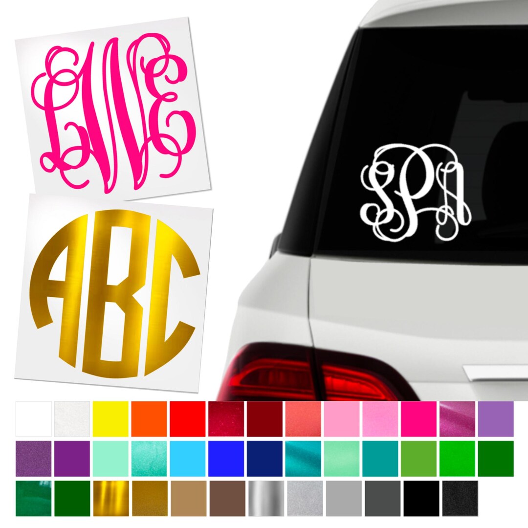 Personalized Monogram Car Decal - Custom Car Initial Sticker for Rear ...