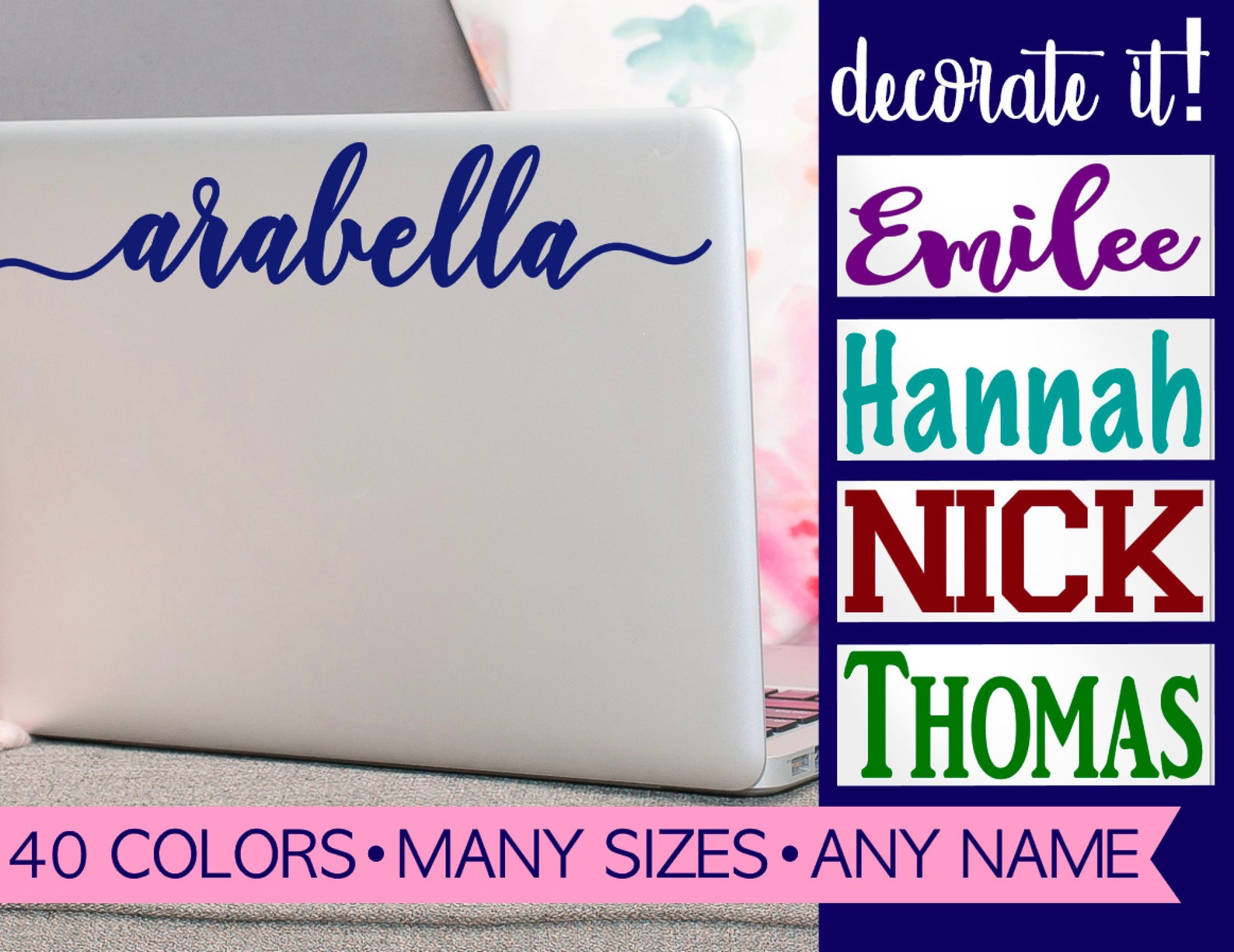 Personalized Name Decal for Laptop Adhesive Vinyl Name - Etsy