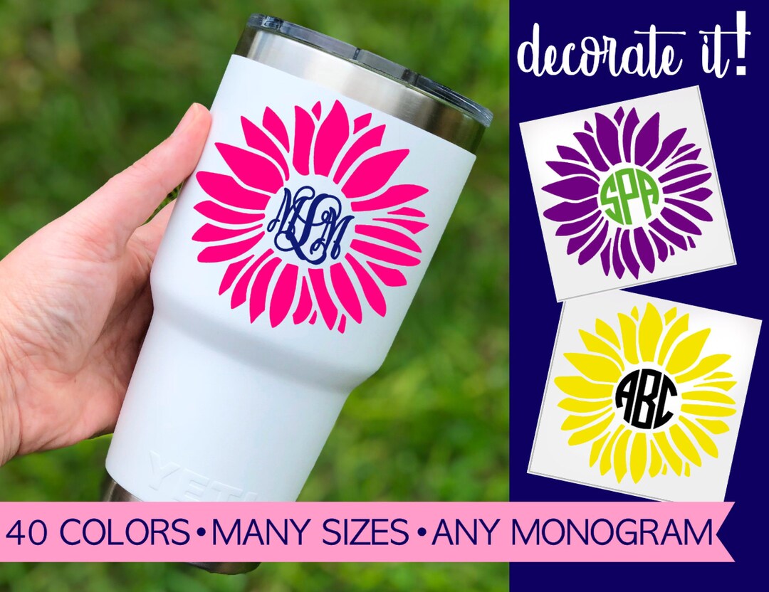 Flower Monogram Decal | Monogram Sunflower Decal | Monogram Flower ...