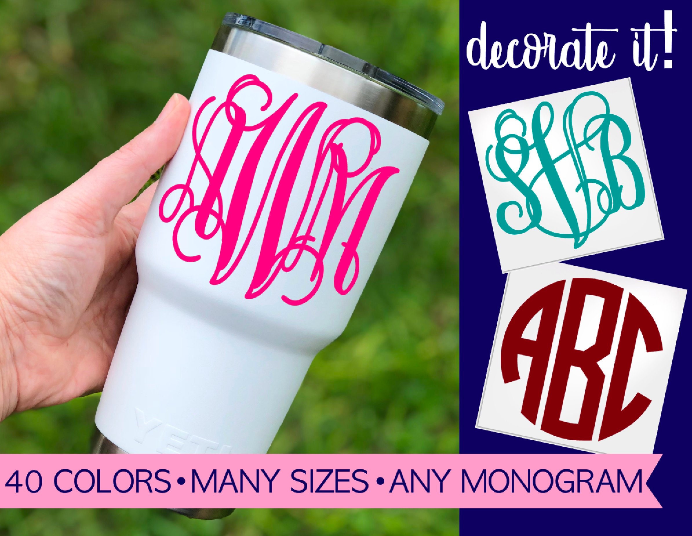 Monogrammed Vinyl Decal Sticker for Cup, Water Bottle, Tumbler ...