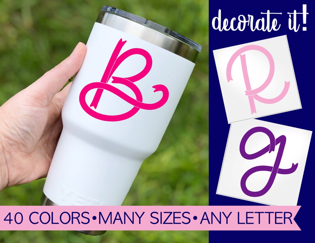Ribbon Letter Monogram Sticker for Yeti Cup Tumbler or Water Bottle ...
