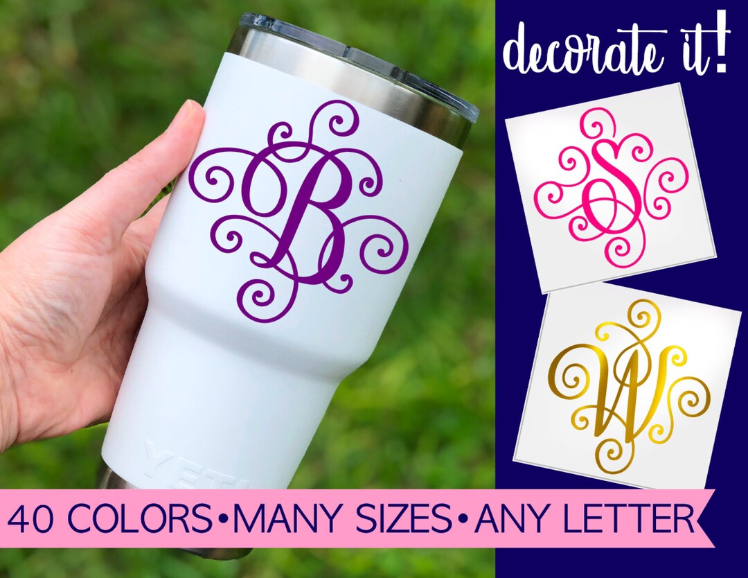 Single Initial Monogram Letter Tumbler Decal for Cup, Custom Yeti Decal ...