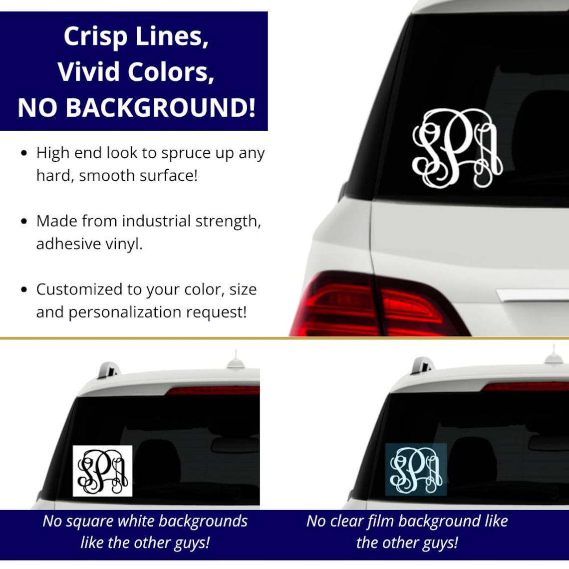 Personalized Monogram Car Decal - Custom Car Initial Sticker for Rear ...