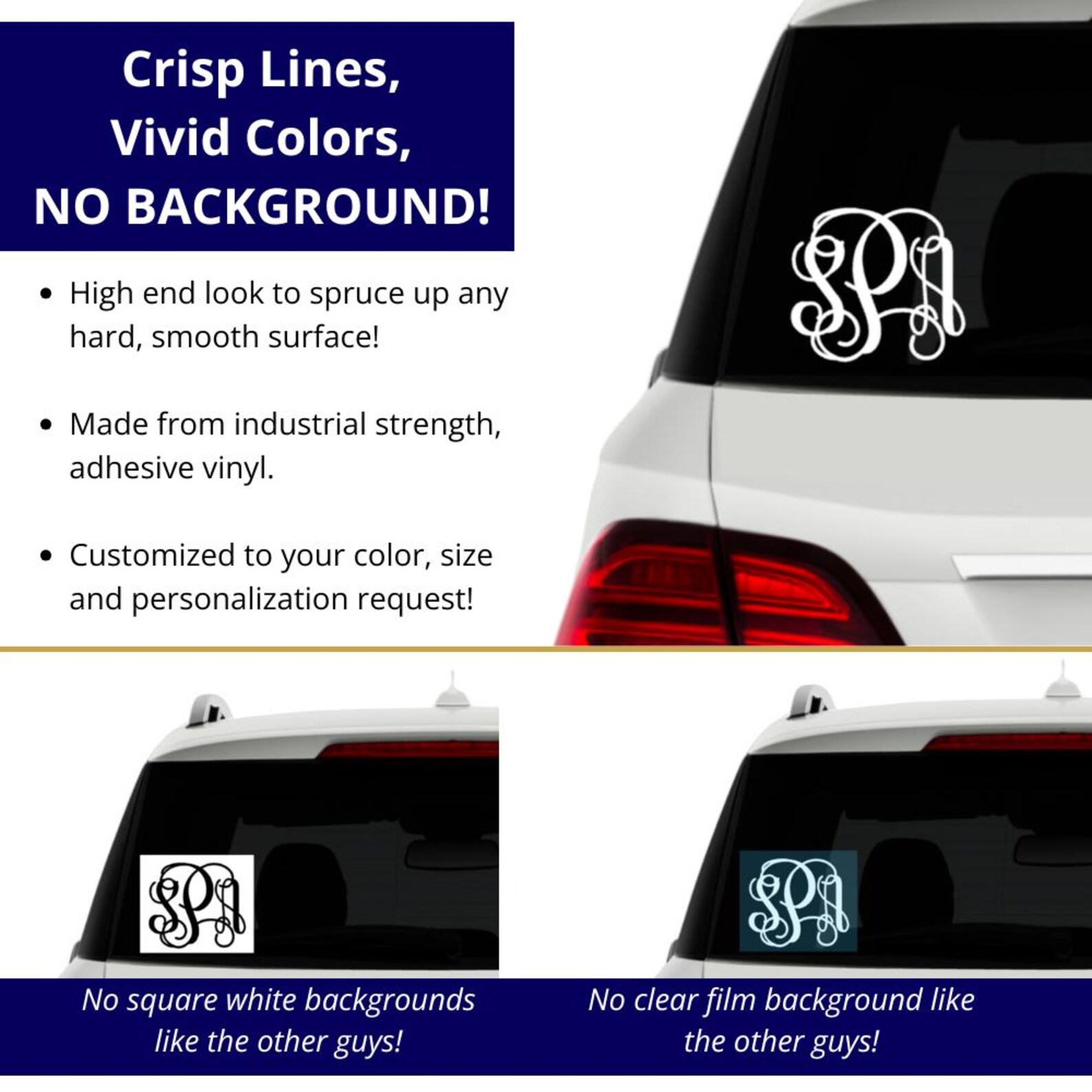 Personalized Monogram Car Decal - Custom Car Initial Sticker for Rear ...