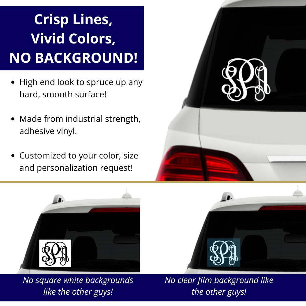 Personalized Monogram Car Decal - Custom Car Initial Sticker for Rear ...