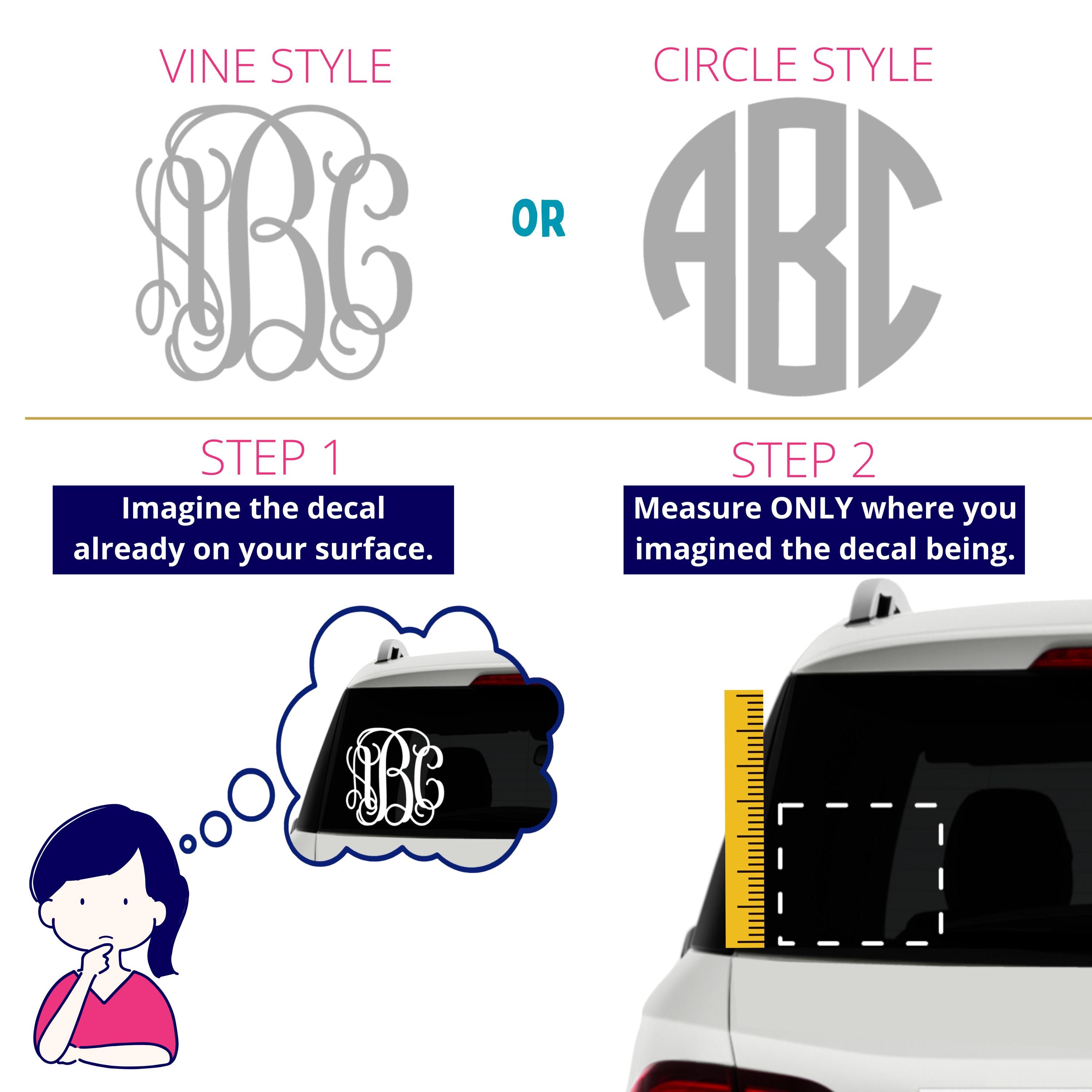 Personalized Monogram Car Decal - Custom Car Initial Sticker for Rear ...
