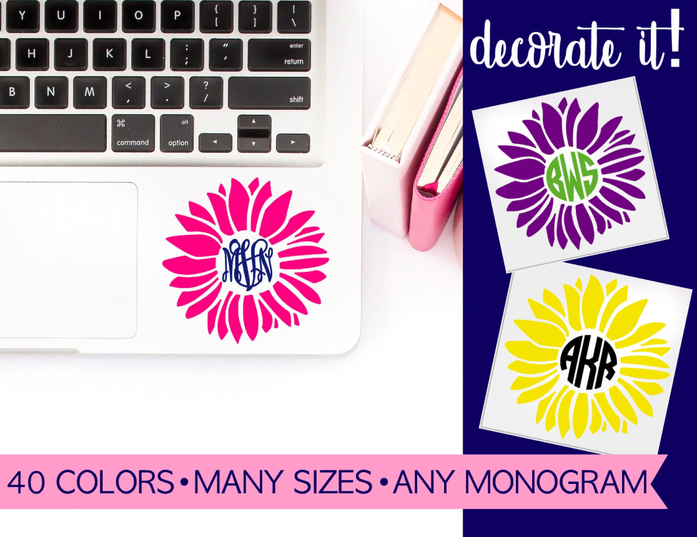 Flower Monogram Computer Stickers LPMG2A - Etsy
