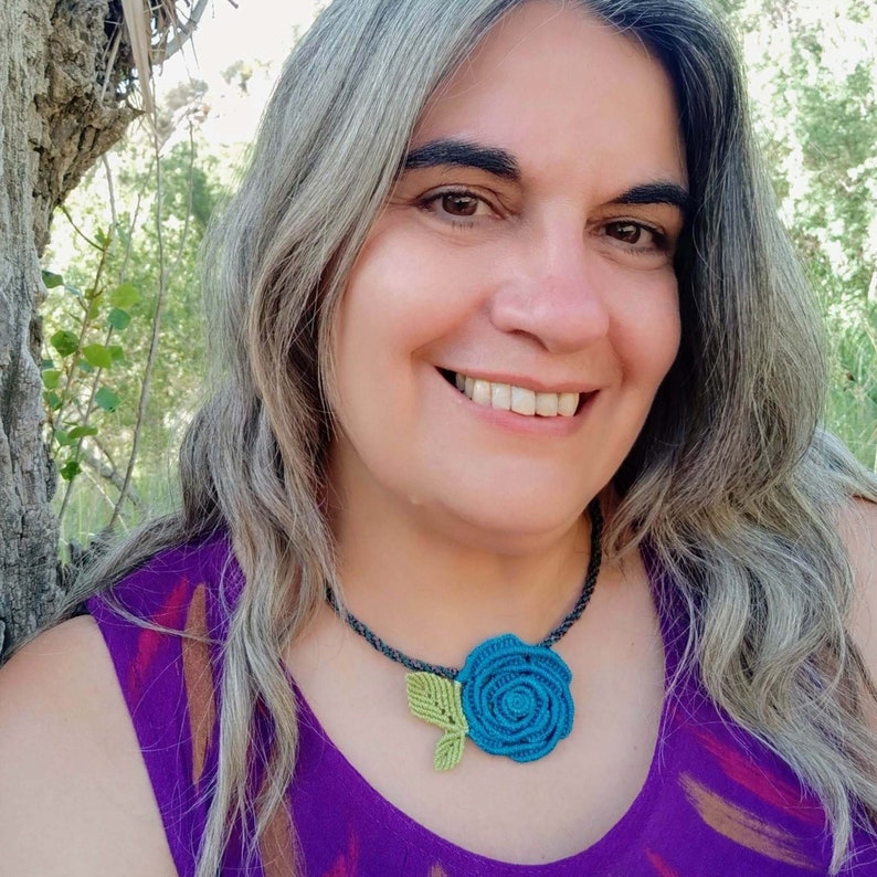 Macrame Rose Necklace Hippie Floral Necklace Adjustable - Etsy