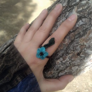 Macrame Flower Ring, Floral Bypass Ring, Adjustable Open Ring, Wrap ...