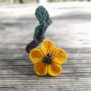 Macrame Flower Ring, Floral Bypass Ring, Adjustable Open Ring, Wrap ...