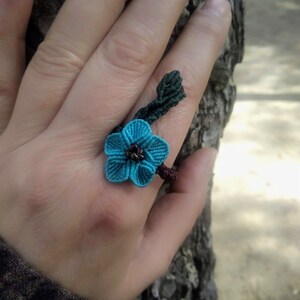 Macrame Flower Ring, Floral Bypass Ring, Adjustable Open Ring, Wrap ...