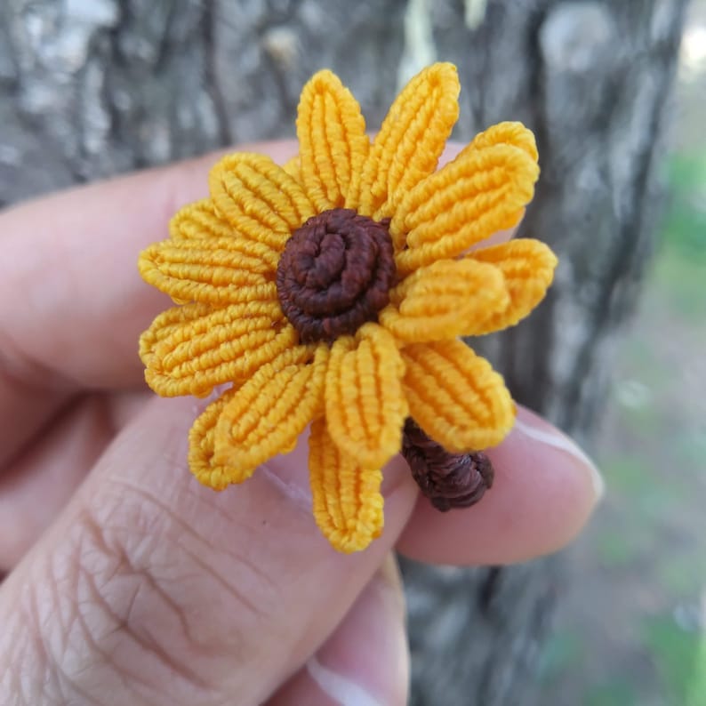 Macrame Sunflower Ring, Yellow Sunflower Ring, Big Flower Ring ...