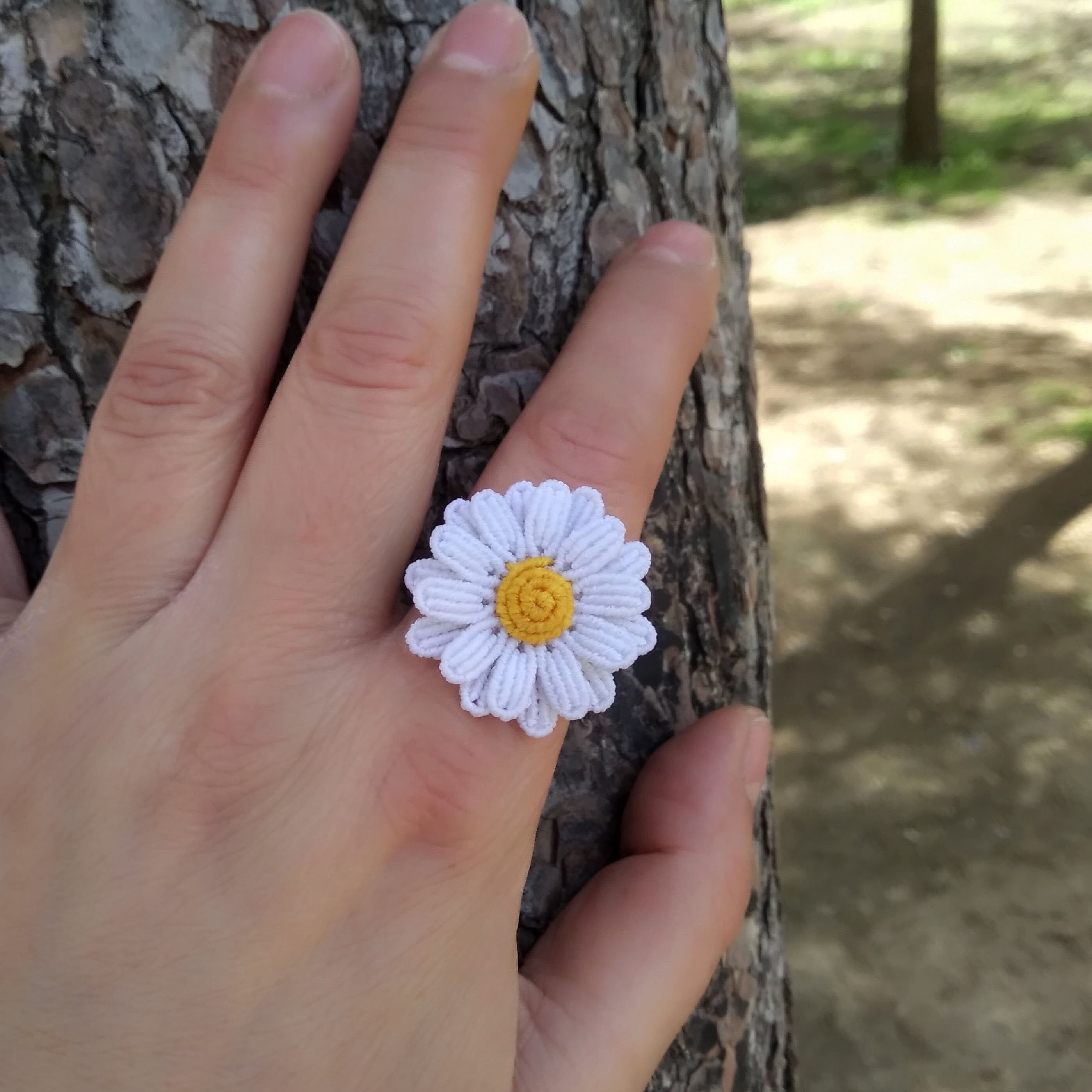 Macrame Daisy Ring, Open Adjustable Ring, Colourful Floral Ring, Hippie ...