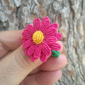 Pink Daisy Ring, Macrame Flower Ring, Floral Adjustable Ring ...