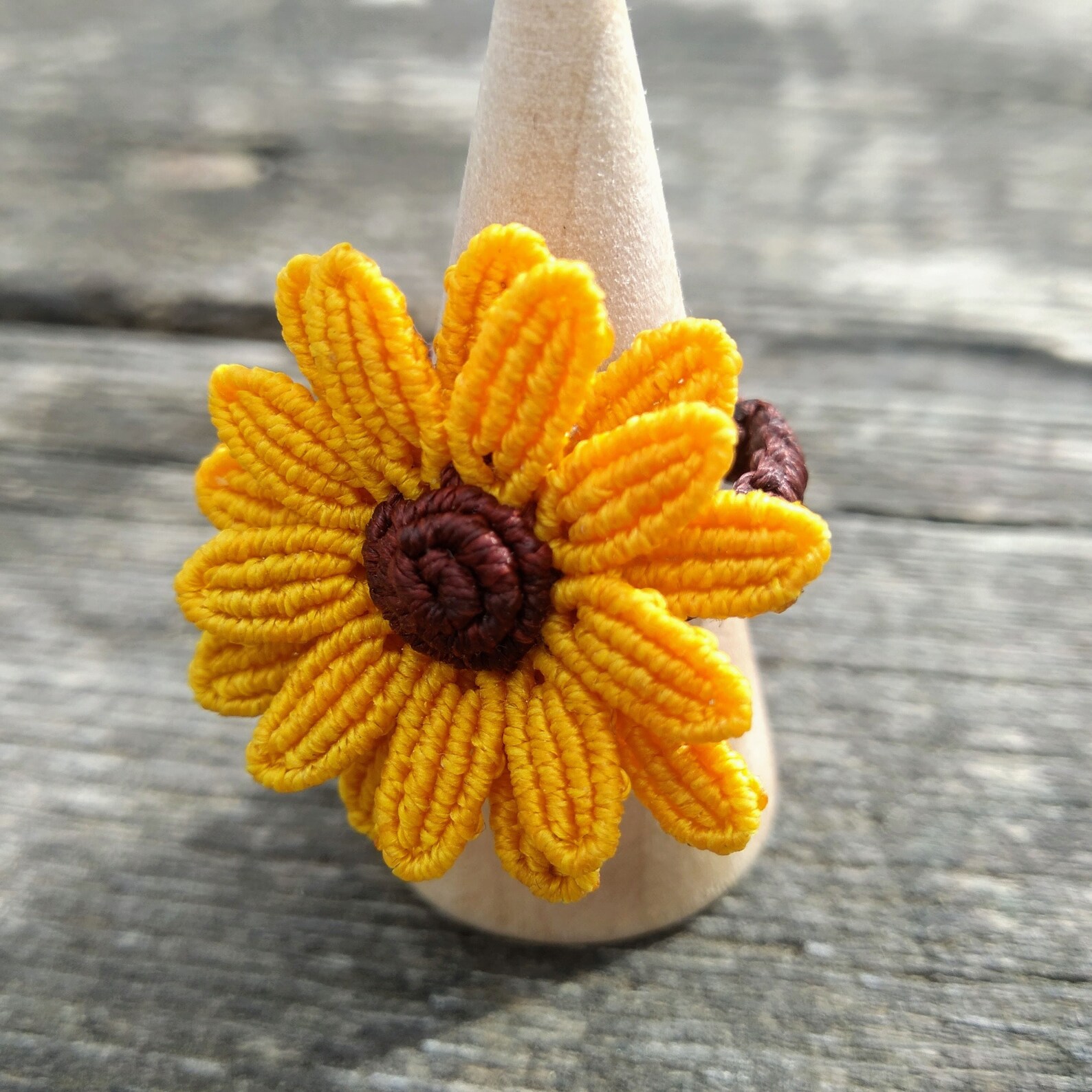 Macrame Sunflower Ring, Yellow Sunflower Ring, Big Flower Ring ...