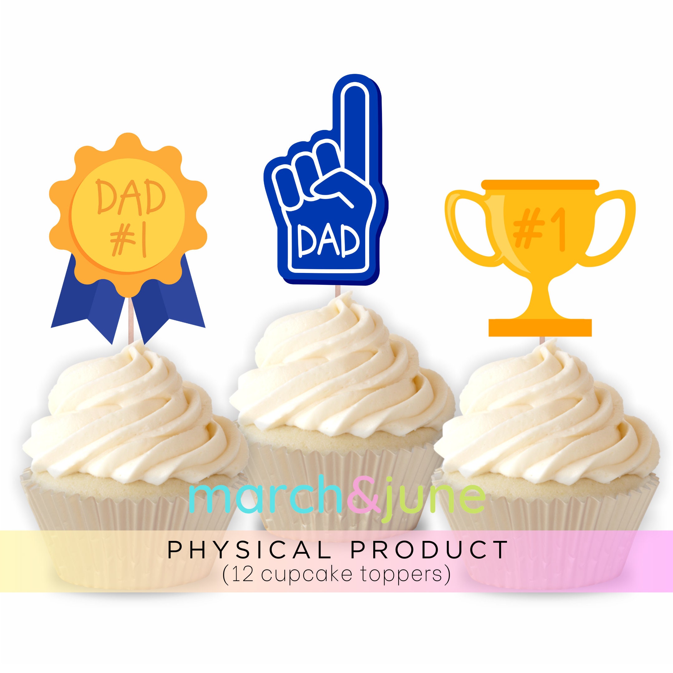 Father's Day Cupcake Toppers, Set of 12, Best Dad, Number 1 Dad, #1 Dad ...