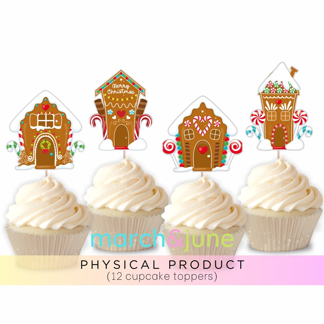 Gingerbread House Cupcake Toppers, Set of 12, Christmas Party ...
