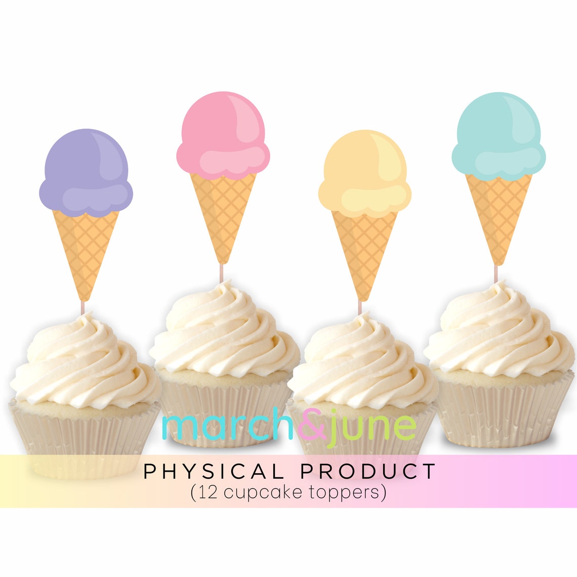 Ice Cream Scoop Cupcake Toppers, Set of 12, Birthday Party Theme for ...