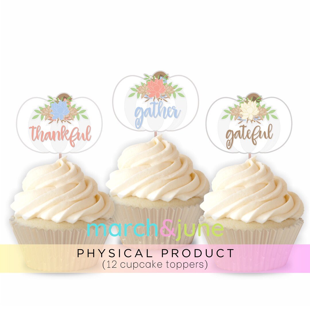 Thanksgiving Pumpkin Cupcake Toppers, Set of 12, Autumn, Pumpkin ...