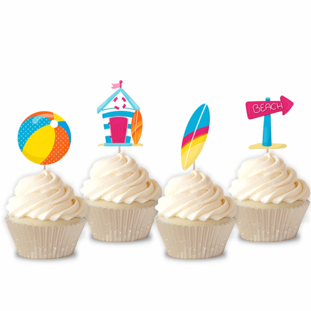 Beach Theme Cupcake Toppers Set of 12 Summer Party - Etsy